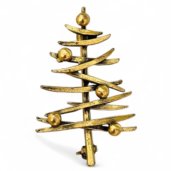zentall | Jewelry | Vintage Mcm Brutalist Christmas Tree Gold Tone ...
